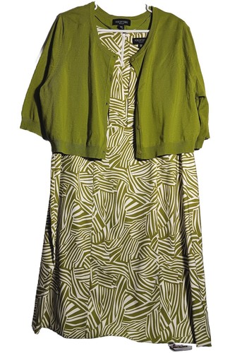 Perceptions Woman Dress and Sweater Size 20W Avocado Green & White ...