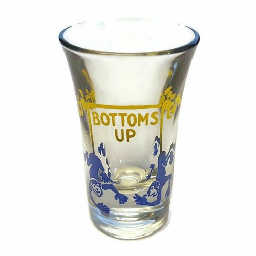 Vintage Heavy Flared Shot Glass "BOTTOMS UP" with Monkeys Shooter 2-7/8 ...