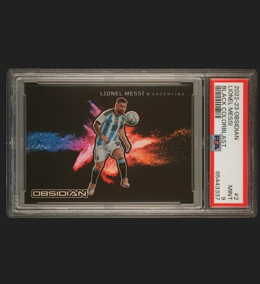 Lionel Messi 2022 Obsidian #2 Black Color Blast /(SSP) PSA 9 Price ...