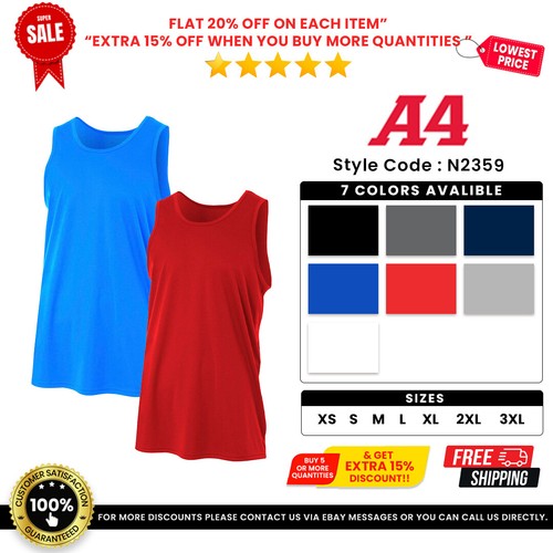 A4 N2359 Men's 4oz. Micro Polyester Interlock Sleeveless Sport Tank Top ...