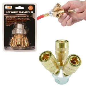 3 Way Quick Coupling Air Hose Splitter Manifold Quick Connector Brass ...