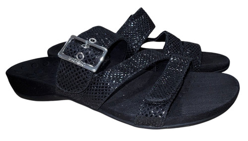 Vionic Skylar Women's Black Snake Buckle Three Strap Comfort Sandals ...