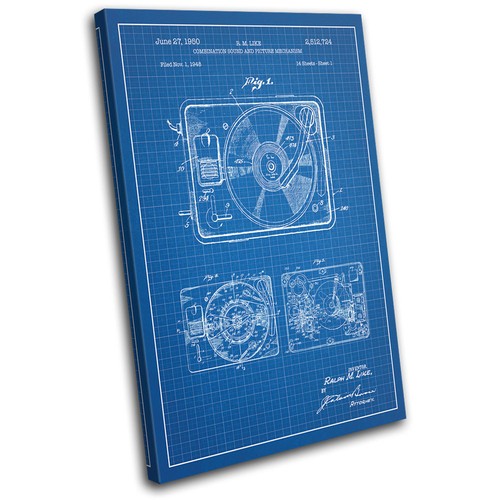 DJ Club Record Retro Blueprints Vintage SINGLE CANVAS WALL ART Picture ...