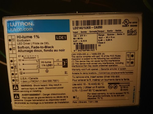 LUTRON Hi-Lume 1% LDE14U1UKS-CA050 32W MAX LED DRIVER LDE1 Eco System ...