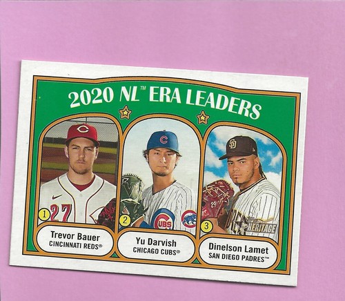 2021 Topps Heritage NL ERA Leaders Trevor Bauer, Yu Darvish, Dinelson ...