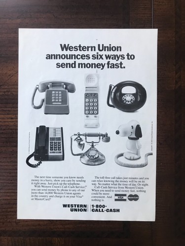1990 vintage original print ad Western Union Call-Cash Service | eBay