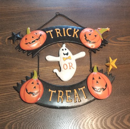 Halloween Pumpkin Hanging Door Wall Sign Decoration Wood Metal Spook ...