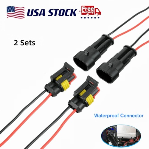 2 Sets Male Female 2Way 2Pin Cable 18AWG Wire Connectors Sealed Plug ...