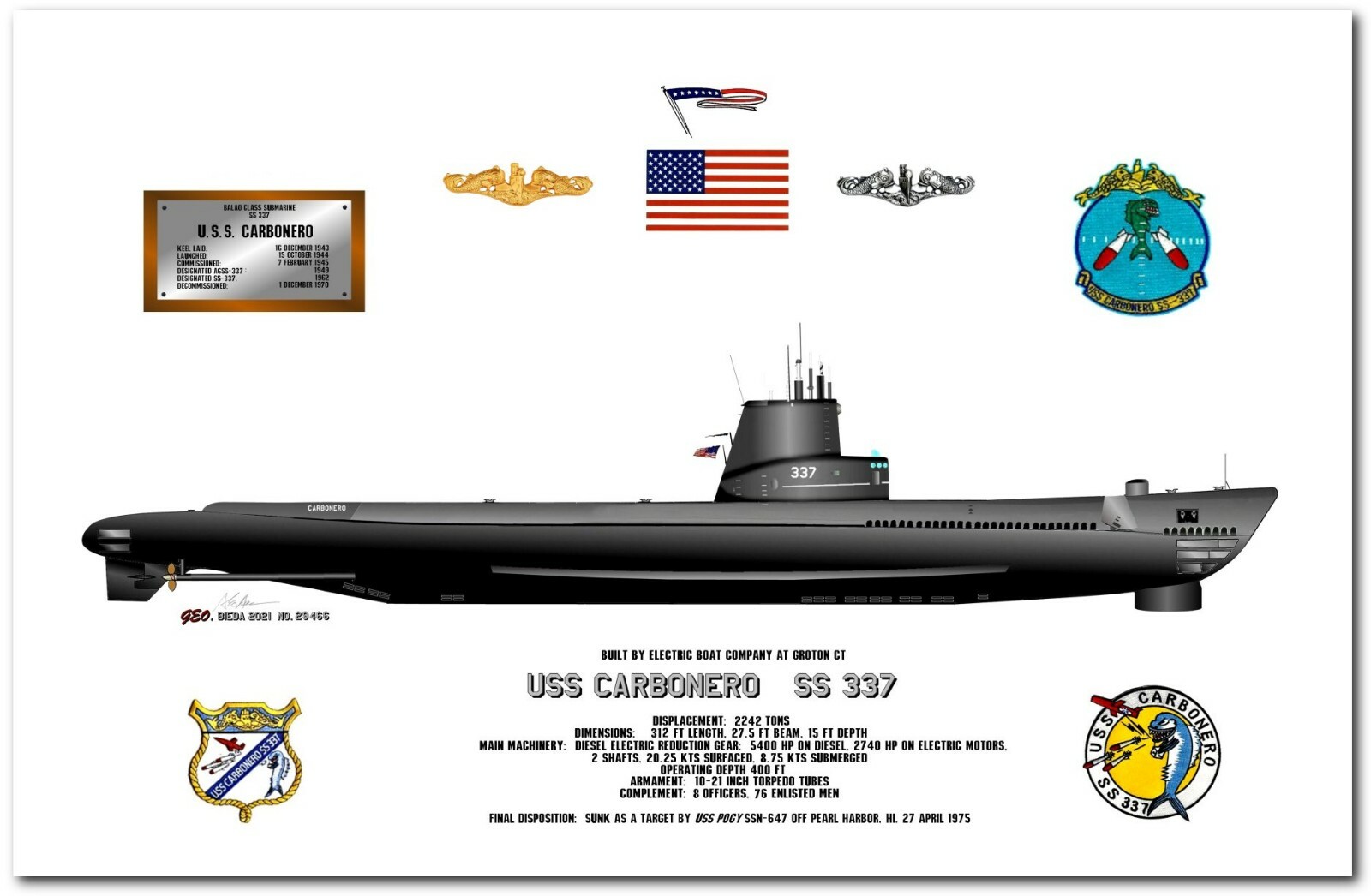 USS Tench SS 417, US Navy Tench Class Submarine Print | eBay