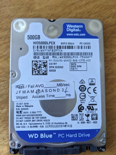 WD Blue Western Digital WD5000LPCX 500GB SATA 2.5" Hard Drive - Tested ...