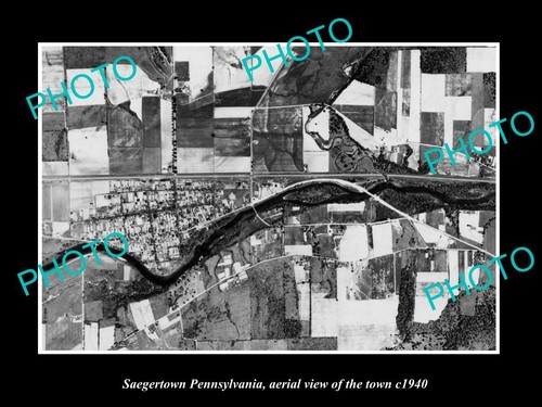OLD POSTCARD SIZE PHOTO OF SAEGERTOWN PENNSYLVANIA AERIAL VIEW OF TOWN ...