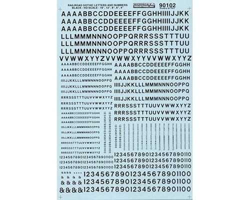 Microscale HO Decals Alphabets Letters Numbers Railroad Gothic Black ...