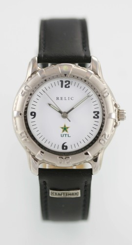 Relic Mens Watch Stainless Steel Silver Water Re Black Leather White ...