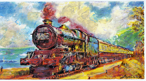 11" Pastel Railroad Steam Train Locomotive Passengers Art Drawing ...
