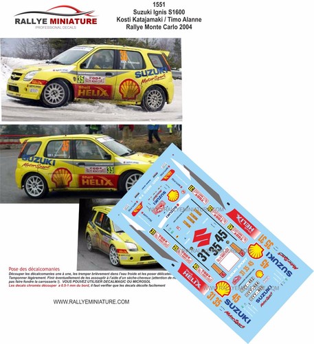 DECALS 1/24 REF 1551 SUZUKI IGNIS KATAJAMAKI RALLYE MONTE CARLO 2004 ...