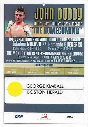 Original Vintage John Duddy vs. Bryon Mackie Boxing Fight Press Pass | eBay