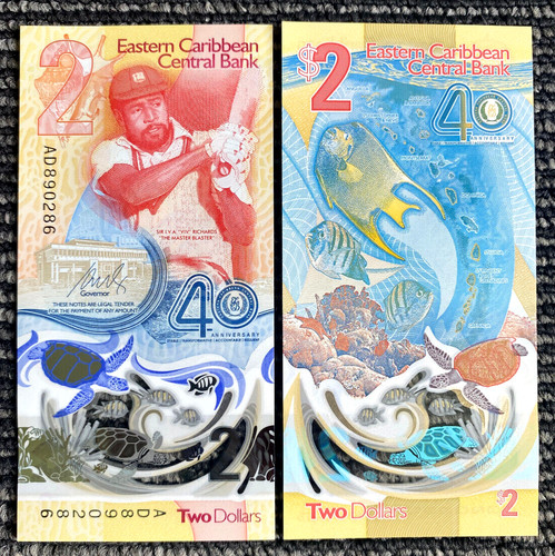 East Caribbean 2 Dollars 2023-2024 40th P61 Polymer Comm Banknote UNC ...