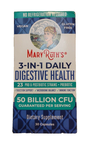 Mary Ruth's 3-in-1 Digestive Health Probiotic 30 Capsule 50 Billion CFU ...