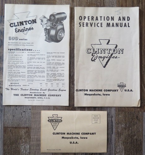 Vintage Clinton Engines Operation & Service Manual & 800 series Parts ...