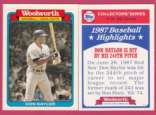 1987 Woolworth Baseball Highlights # 1 Don Baylor Box 736 | eBay