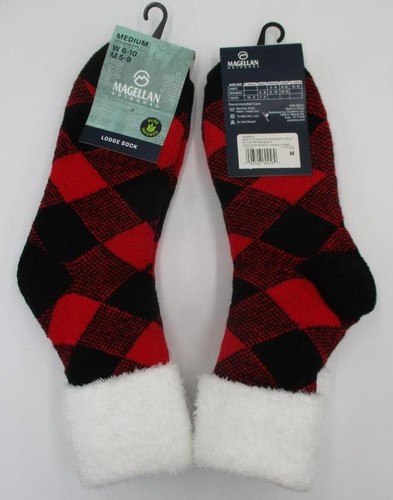 NEW 2 Magellan Lodge Sock Aloe Infused Warm Buffalo Plaid Soft Fuzy W 6 ...