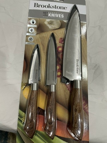 Brookstone Stainless Steel Kitchen Knife Set of 3 Steel Finish Handle ...