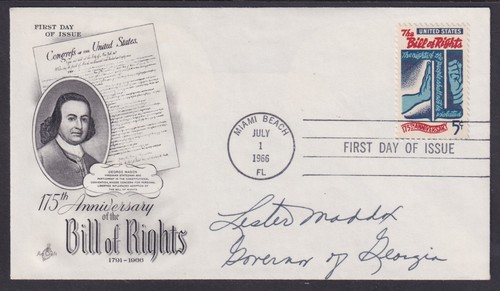 Lester Maddox (1915-2003), Georgia Governor 1967-1971, signed Bill of ...