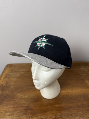 VTG New Era Pro Model Seattle Mariners Compass Logo Blue 90s Snapback ...