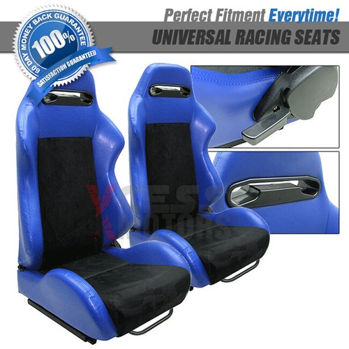Fits Ford 2 Tone Blue PVC Black Suede JDM Racing Seats (Pair) | eBay