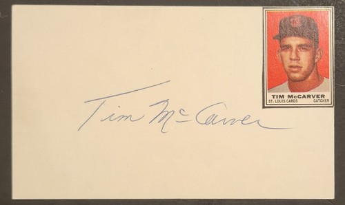 TIM MCCARVER Autograph Signed 3X5 World Champion 1964 & 1967 Cardinals ...