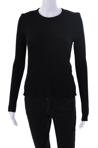 Pharaoh Womens Waffle Knit Crew Neck Long Sleeve Top Solid Black Size 1 ...