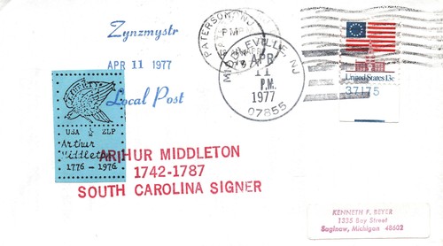 US EVENT PICTORIAL POSTMARK COVER ZYNZMYSTR LOCAL POST ARTHUR MIDDLETON ...