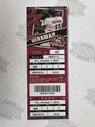 2010 Chicago Cubs at Houston Astros Ticket 10/1/10 | eBay