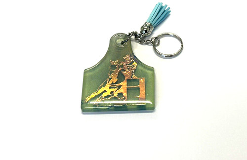 Handmade Resin Cow Ear Tag Keychain See through Green w/ Iridescent ...