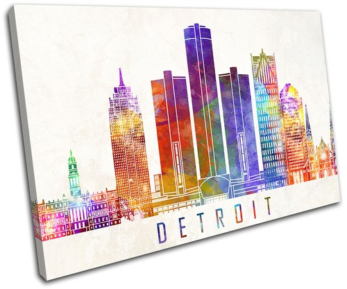 Detroit Colourful Abstract Grunge City SINGLE CANVAS WALL ART Picture ...