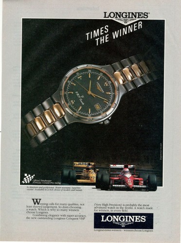 Longines 1990 Advertising Vintage Watch Ti Conquest Vhp Formula 1 Grand ...