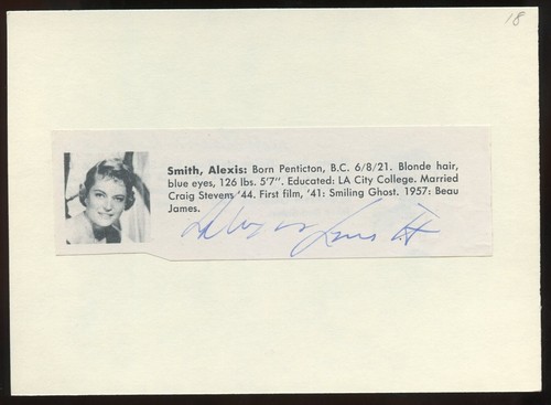 Alexis Smith d1993 signed autograph 4x6 cut American Actress in Follies ...