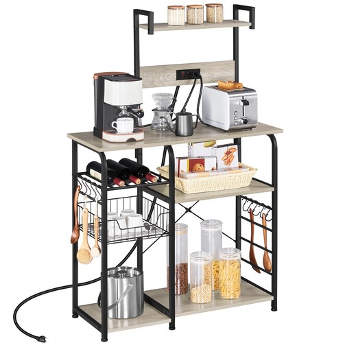 55″ Kitchen Bakers Rack with Power Outlet Utility Storage Shelf ...