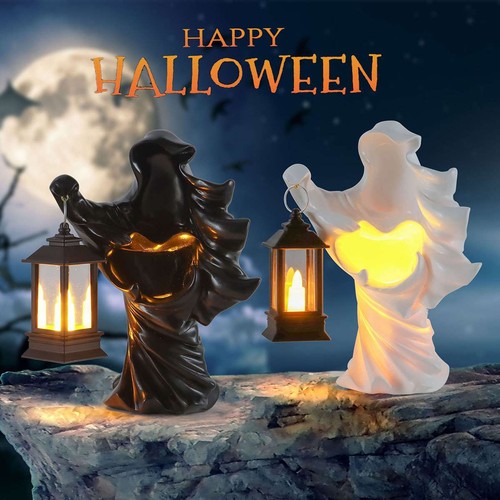 Faceless Ghost Sculpture Halloween Decoration Resin Witch with Lantern ...