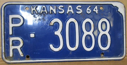 Vintage 1964 Kansas Car Tag - License Plate - PR 3088 - PRATT COUNTY ...