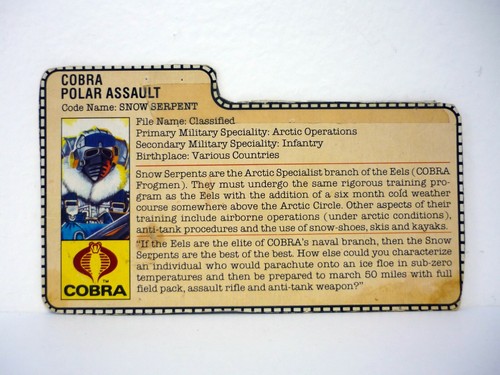 GI Joe Snow Serpent File Card Vintage Action Figure Accessory Part 1985 ...