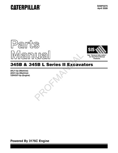 Caterpillar Cat 345B 345B L Series II Excavator Parts Catalog Manual | eBay
