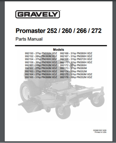 Gravely Promaster 252 260 272 Owner manual 34 pages 922146 - 922160 ...