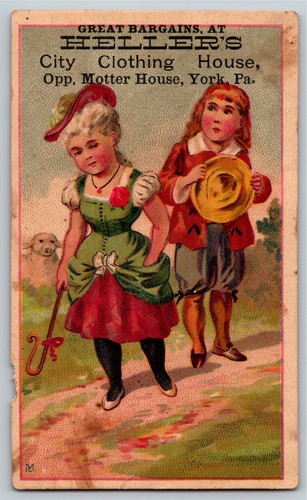 York, PA Heller's City Clothing House Victorian Trade Card - 2 Girls 1 ...