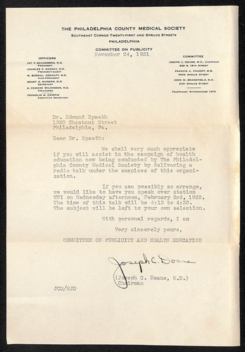 Philadelphia County Medical Society "Publicity" Joseph C. Doane 1931 ...