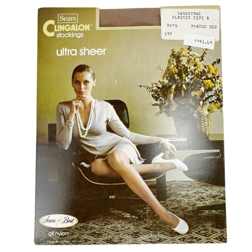 Sears Cling Alon Stockings Classic Size B Ultra Sheer Sandstone Nylon ...