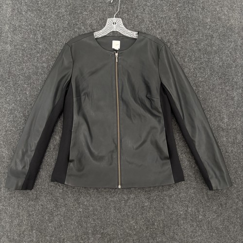 J Jill Jacket Women's Small Black Faux Leather Stretch Zip Lined ...
