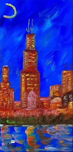 Art Print of Oil Painting by Dave Moon over Chicago Cityscape Skyline ...