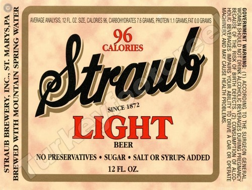 Straub Light Beer Label 9" x 12" Metal Sign | eBay