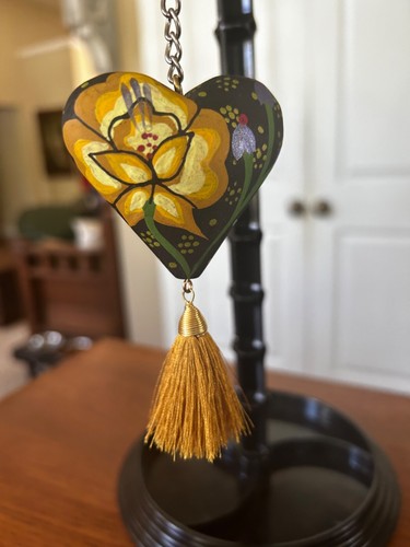 Artisan Wood Madala Heart Charm Tassel Clip on Consuela Keychain Black ...